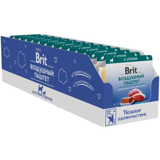 Корм влажный Brit PREMIUM воздушный паштет для взрослых собак мини пород Утка 14шт*100г