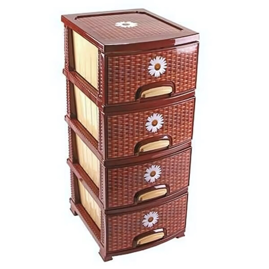 Комод 'Плетенка' 4-х ярусный, темно-коричневый/бежевый, декоративный узор