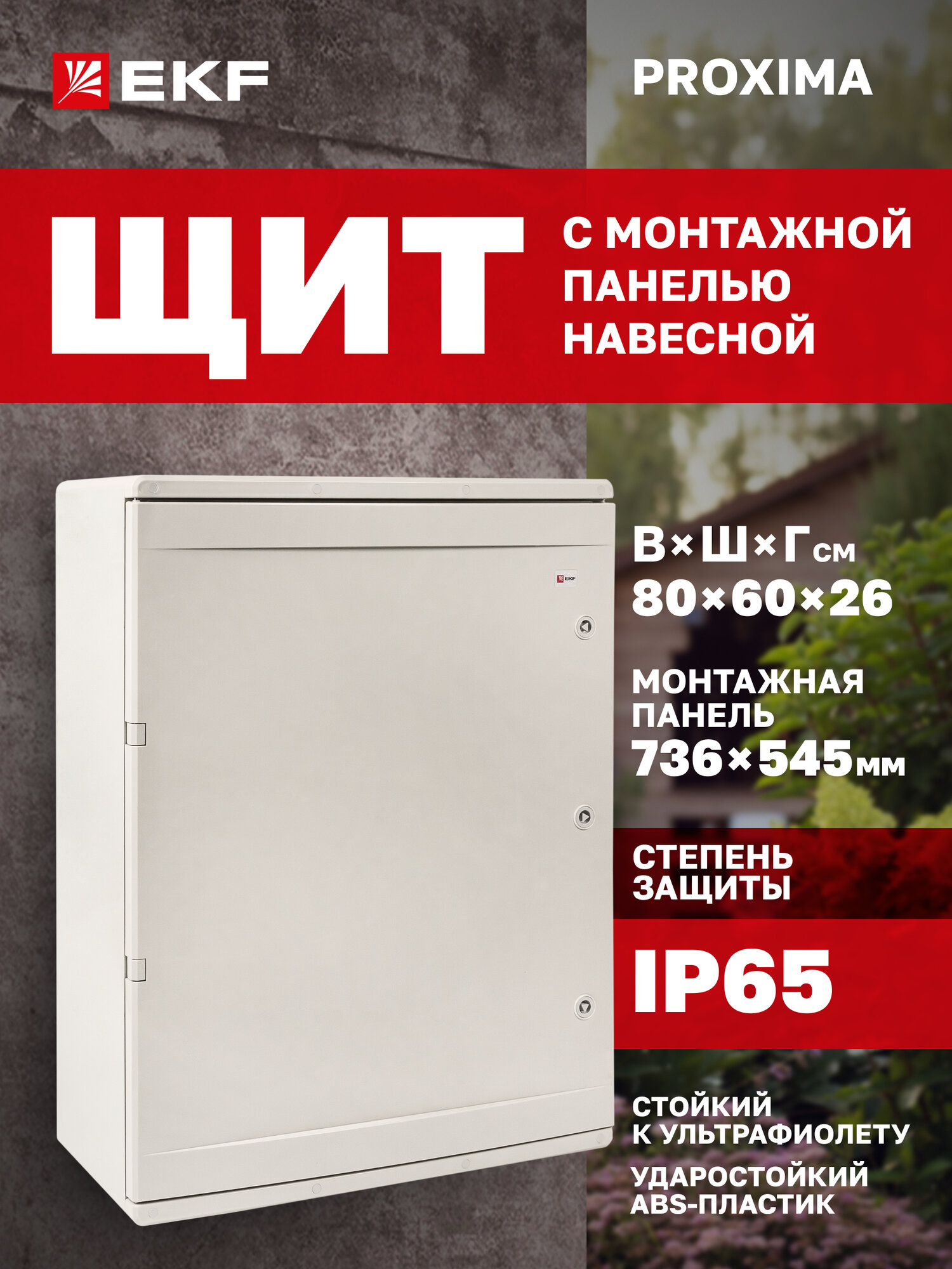 Щиток электрический пластиковый навесной EKF PROXIMA с монтажной панелью, защищенный уличный ЩМП-П (800х600х260) IP65