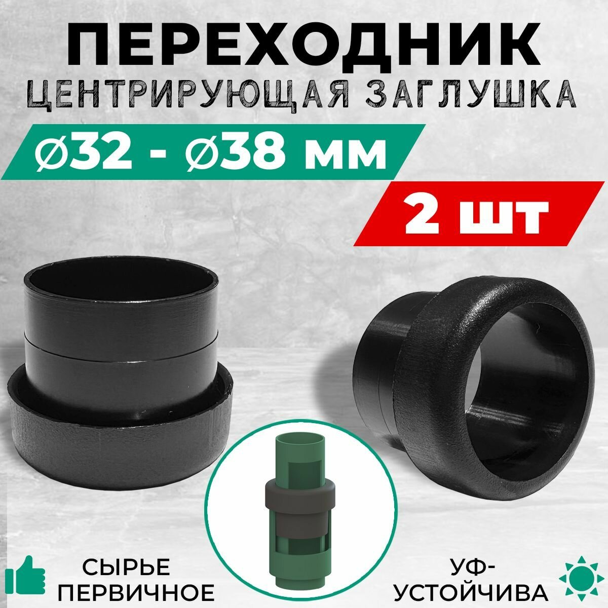 Переходник для круглой трубы - Центрирующая заглушка D32 - D38. Количество: 2 шт.