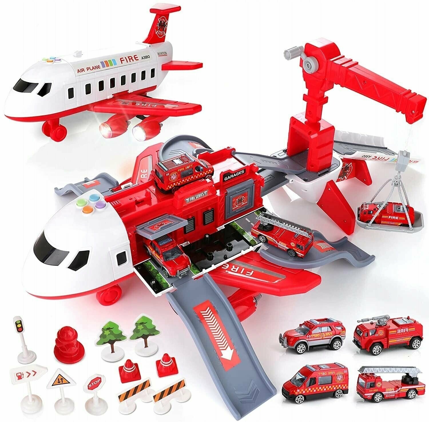 Развивающий игровой набор-конструктор "Самолет-трансформер Пожарные" / Интерактивный, Свет, Звук