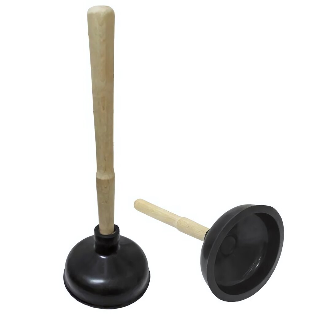 Вантуз с резиновой чашей и деревянной ручкой, черный, для прочистки труб, ручка 30 см