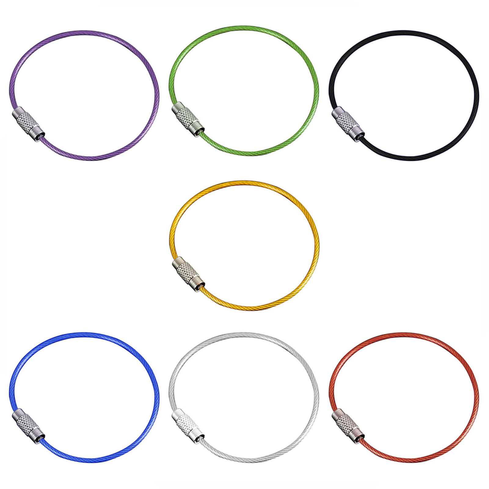 10Pcs Colorful Stainless Steel Wire Keychain Rope Key Chain Aircraft Gear Cable Ring Keyring для Outdoor Hiking, red, green, white, black, gold, purple, blue (Random), 204 stainless steel, PVC insulating rubber, Length 15cm, Circle diameter 0.4cm,
