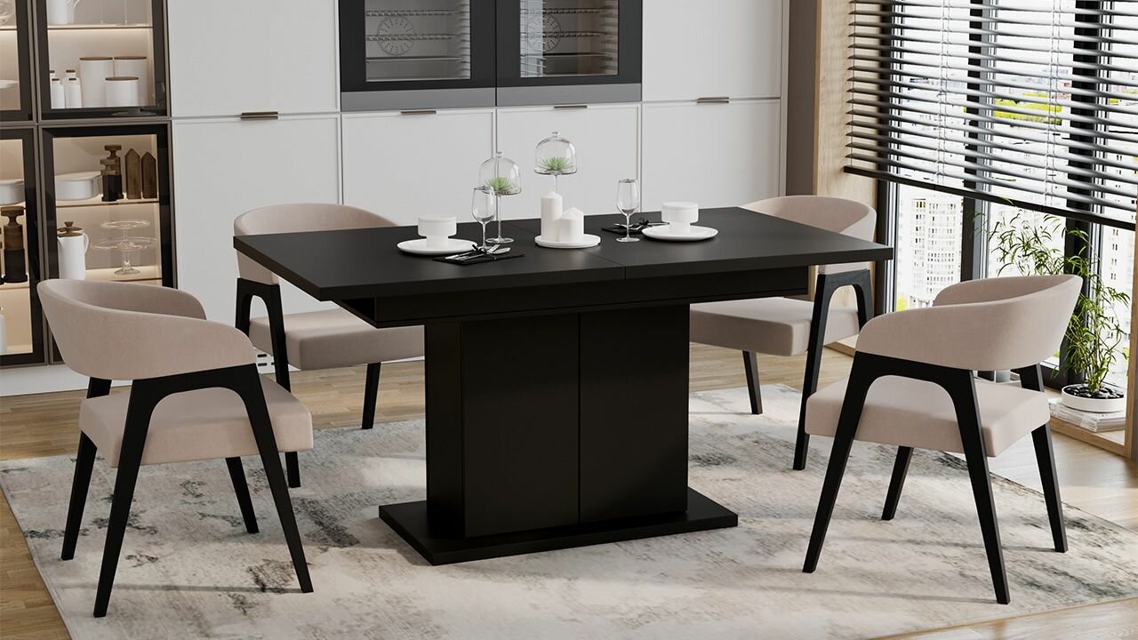 Стол кухонный обеденный раздвижной Черный 150 (201)х85х77 см