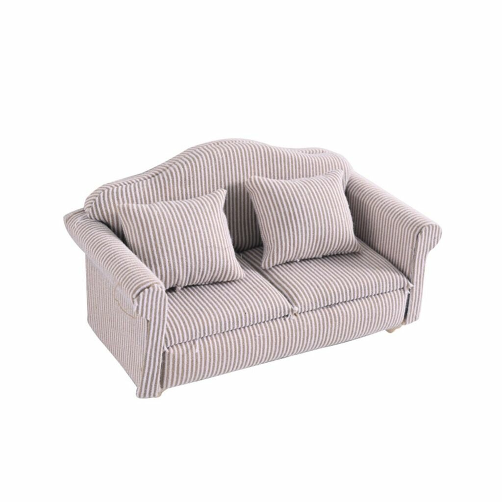 Мини-мебель для кукольного домика 1:12 гостиная с белым полосатым бежевым диваном-Двуспальный диван