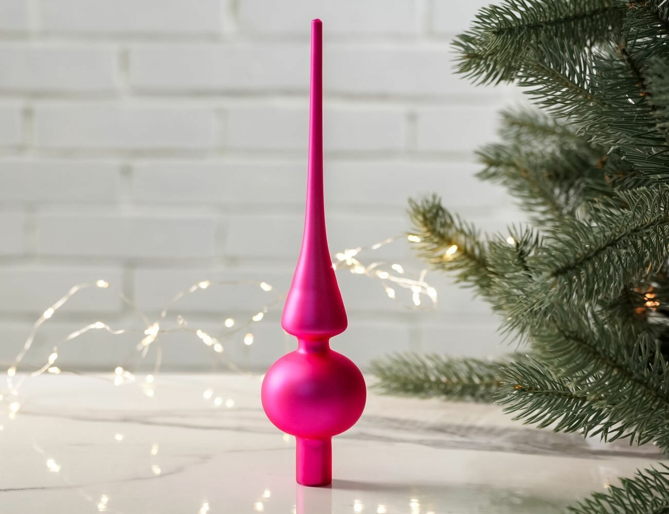 Ёлочная верхушка Королевская классика (Royal Classic), стекло, розовая азалия, матовый, 26 см, Kaemingk 114939