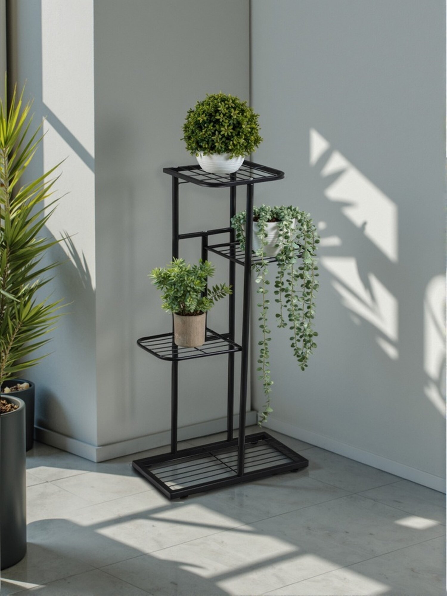 Подставка для цветов Greengo, 4 полки, 43 × 22 × 82 см, напольная, металл, чёрная