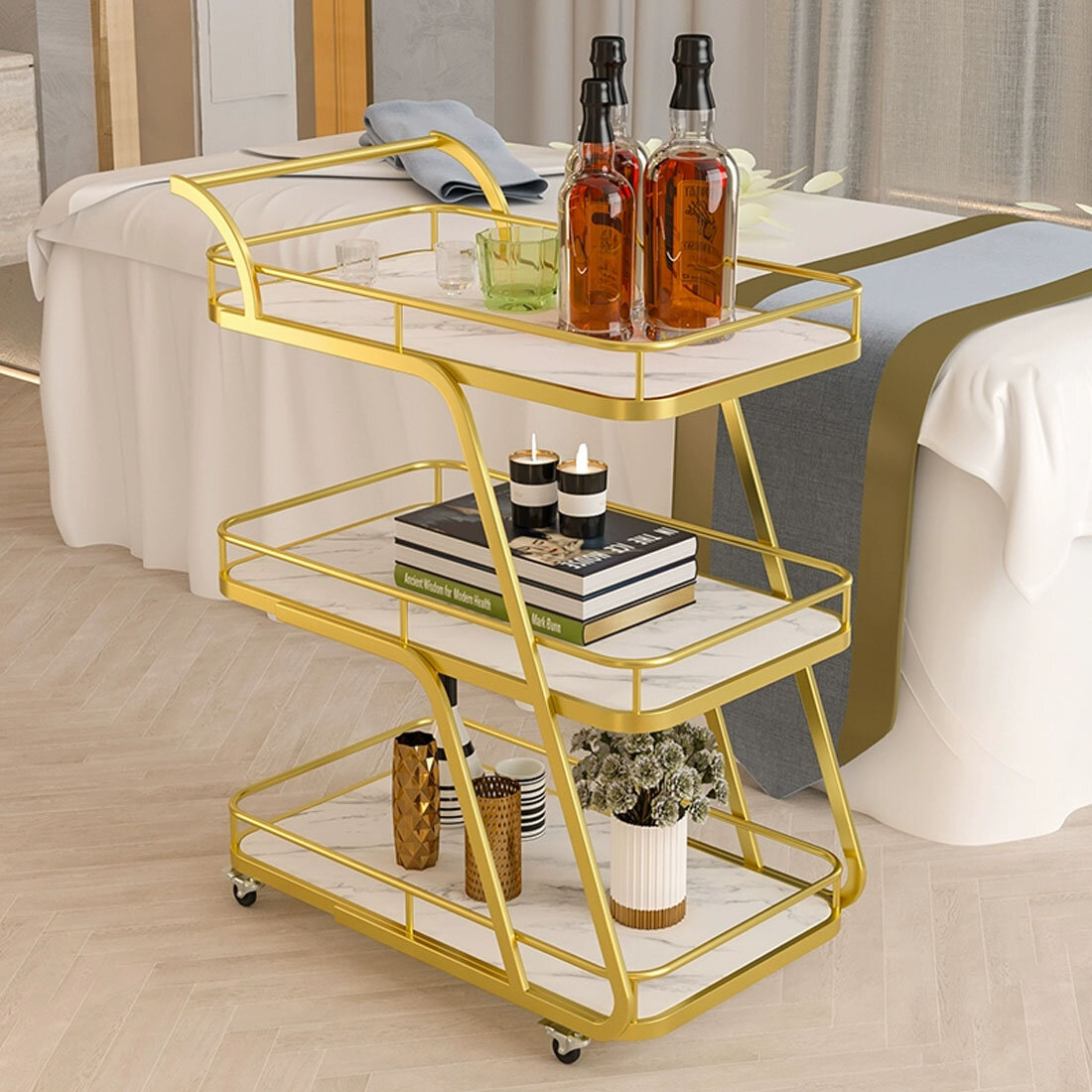 Сервировочный столик под мрамор Marble Cart (золото)