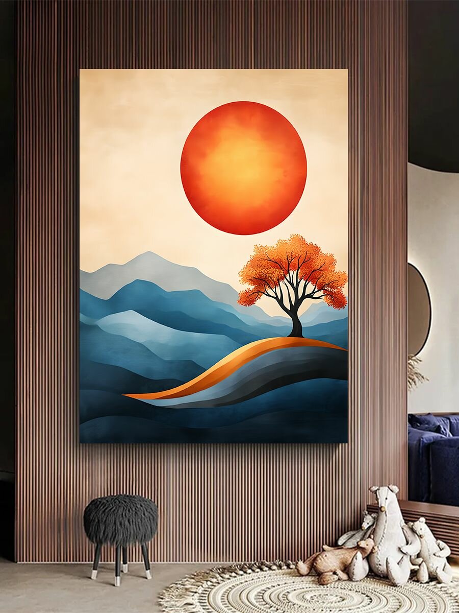 Картина на стену для интерьера - "Восходящее солнце / Япония" , 20х30 см.