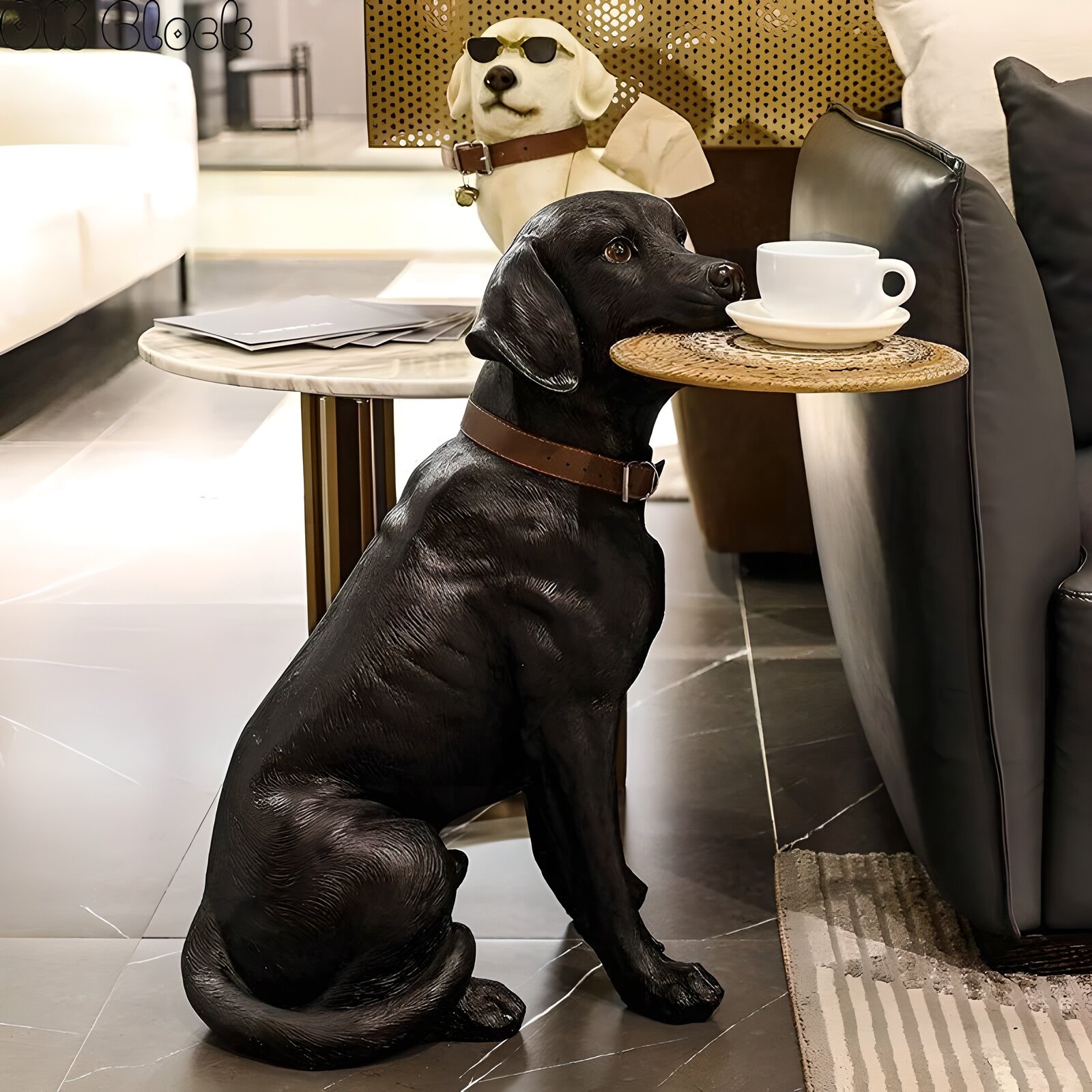 Статуя "Собака с подносом", смола, стиль черного лабрадора, 68x69 см