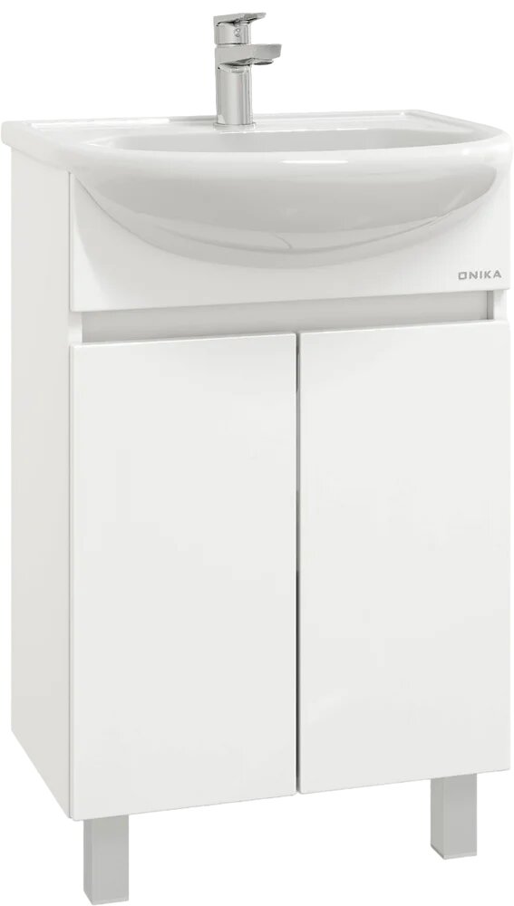 Тумба под раковину без столешницы Onika Милтон напольная, белая, глянцевая, из МДФ, тумба для ванной, с дверками