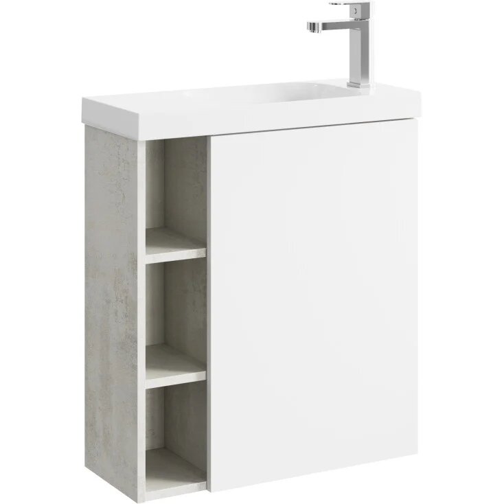 Тумба с раковиной Aqwella Alba подвесная, 60 см, светлое дерево, матовая, из ЛДСП, с дверками, раковина для ванной, из искусственного мрамора, прямоугольная