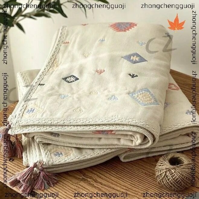 Покрывало "Индийские узоры", хлопок, с кисточками, 200х220см