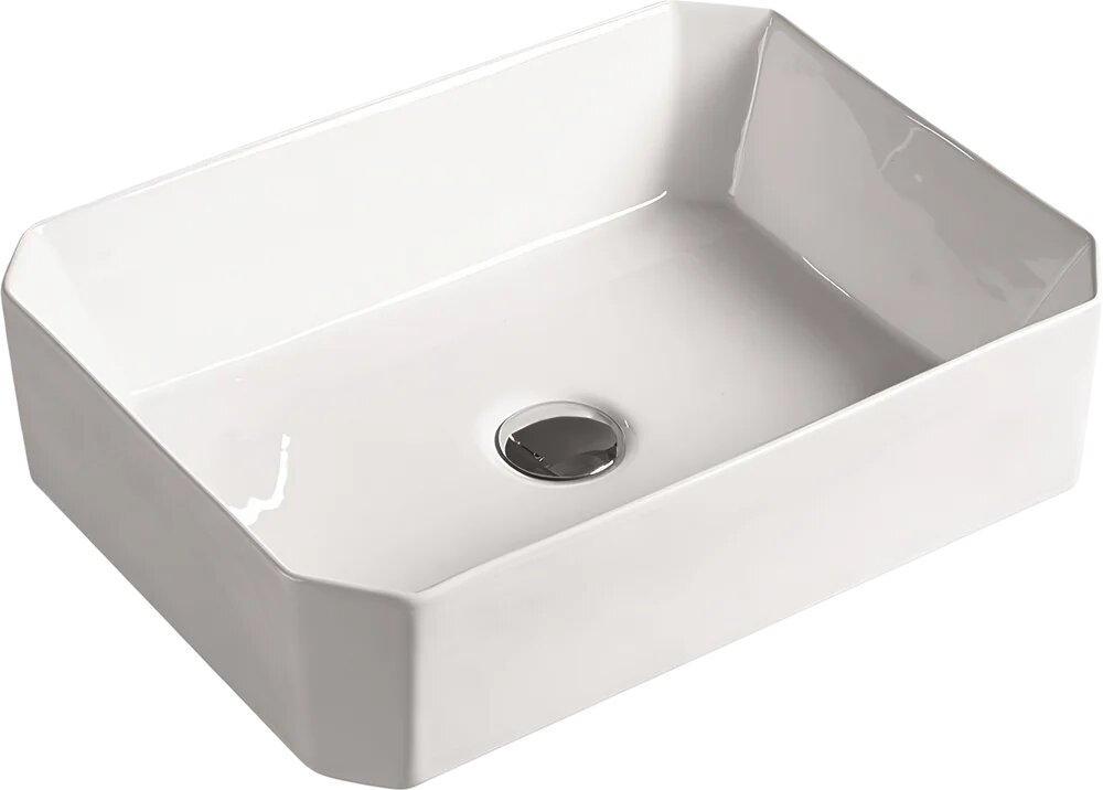 Накладная раковина SantiLine SL-1013 50 фаянсовая, без отверстия под смеситель, раковина для ванной, 50 см, прямоугольная, белая