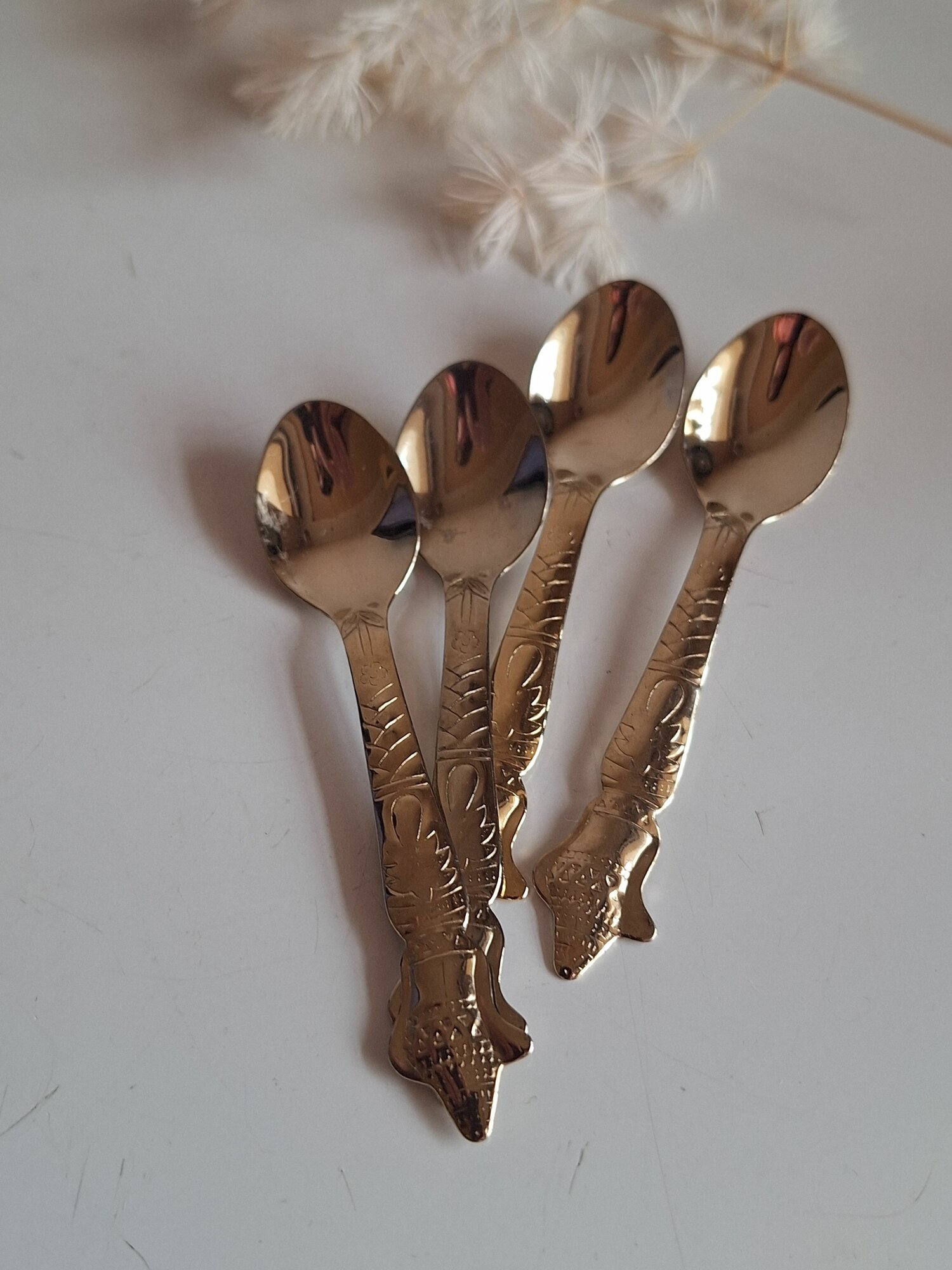 Коллекционные винтажные позолоченные ложки для кофе Mocca Spoon Япония 10 см. 4 шт.