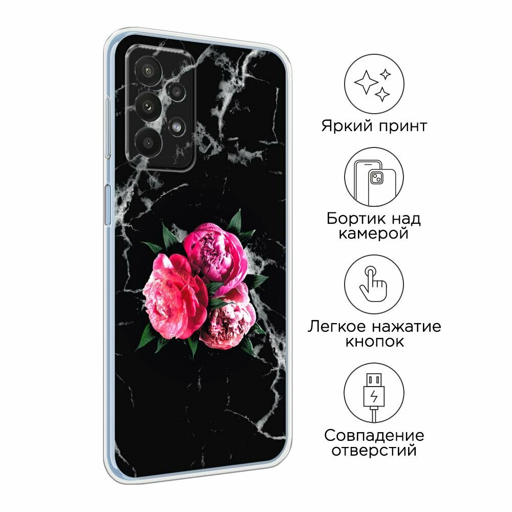 Чехол на Samsung Galaxy A23 / Самсунг Галакси А23 с принтом "Букет на черном мраморе" — фото 1