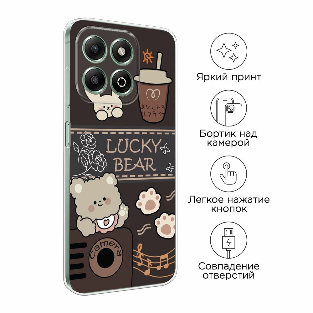 Чехол на Honor X6b / Хонор X6b с принтом "Lucky bear coffee 1" — фото 1