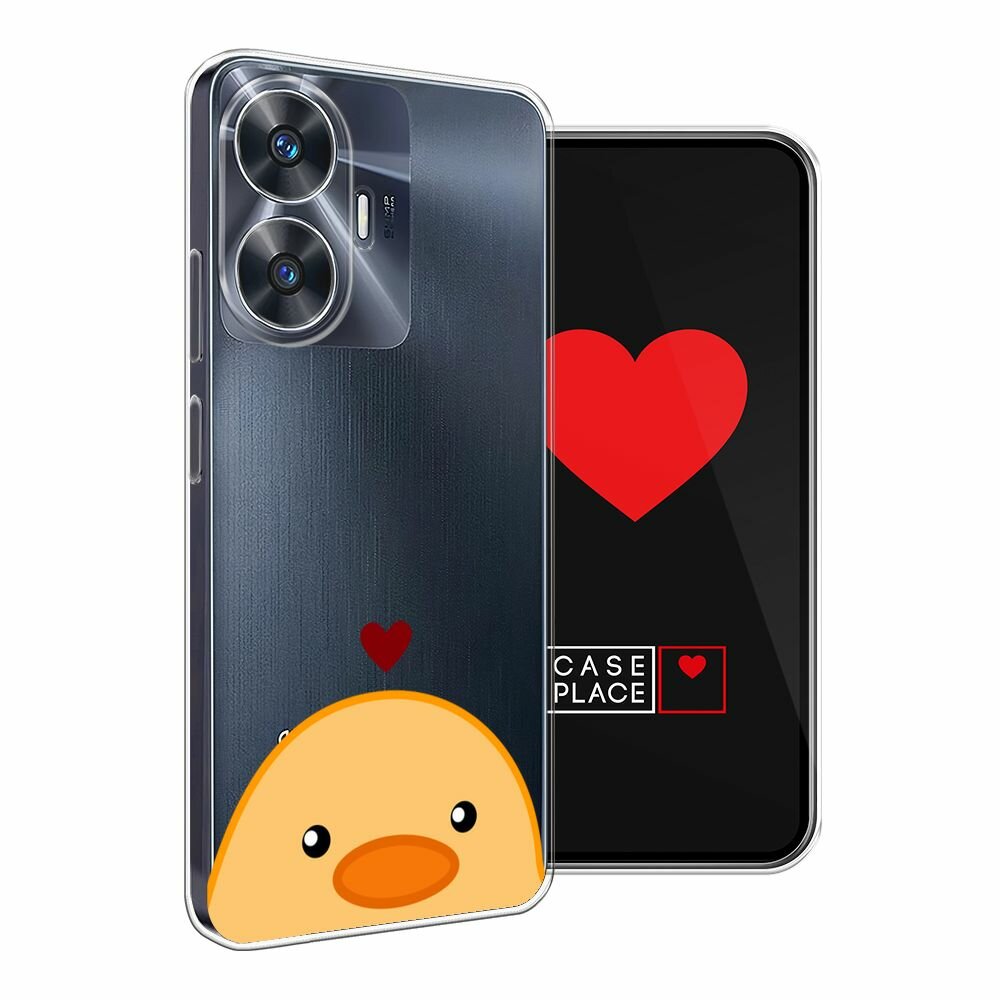 Чехол на Realme C55 / Реалми C55 с принтом "Влюблённая уточка - 14 февраля", прозрачный — фото 1