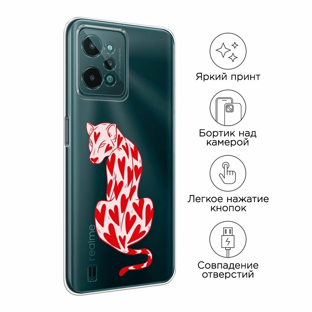 Чехол на Realme C31 / Реалми C31 с принтом "Heart panther 2 - 14 февраля", прозрачный — фото 1