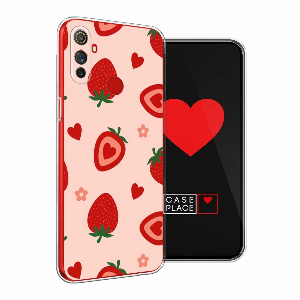 Чехол на Realme C3 / Реалми C3 с принтом "Heart strawberries 1 - 14 февраля" — фото 1