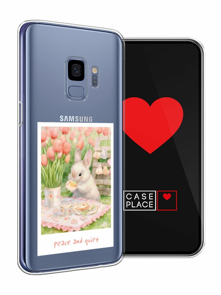 Чехол на Samsung Galaxy S9 / Самсунг Галакси С9 с принтом "Кролик на пикнике", прозрачный — фото 1