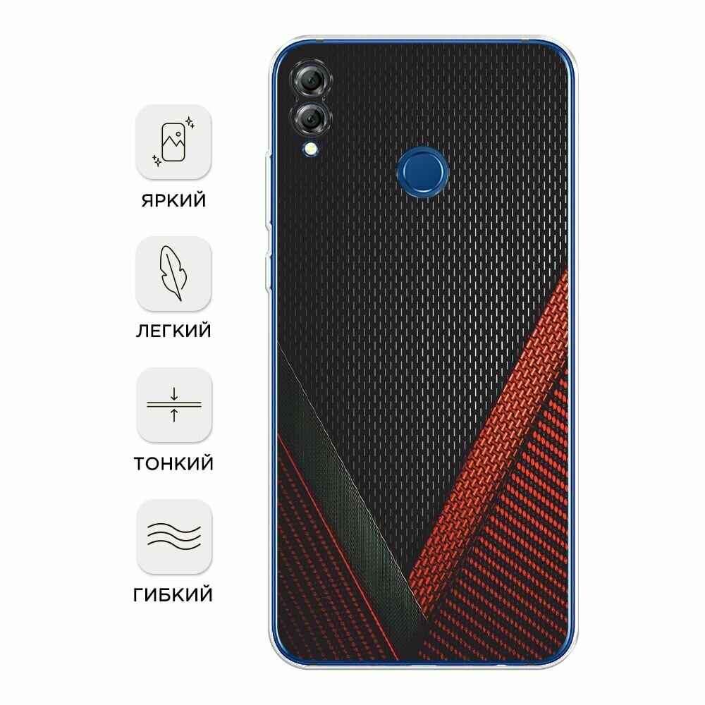 Силиконовый чехол на Honor 8X / Хонор 8Х с принтом "Красный карбон" — фото 1
