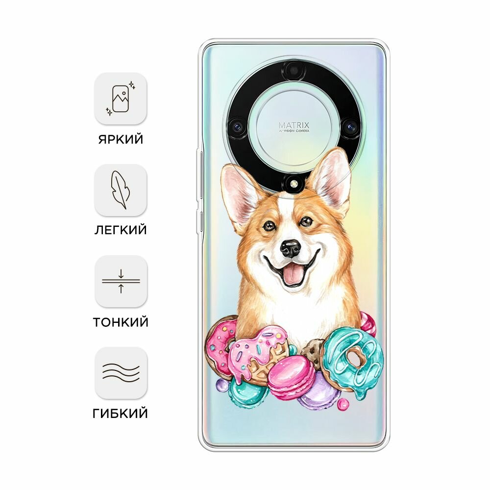 Чехол на Honor X9A / Хонор X9A с принтом "Корги и сладости", прозрачный — фото 1