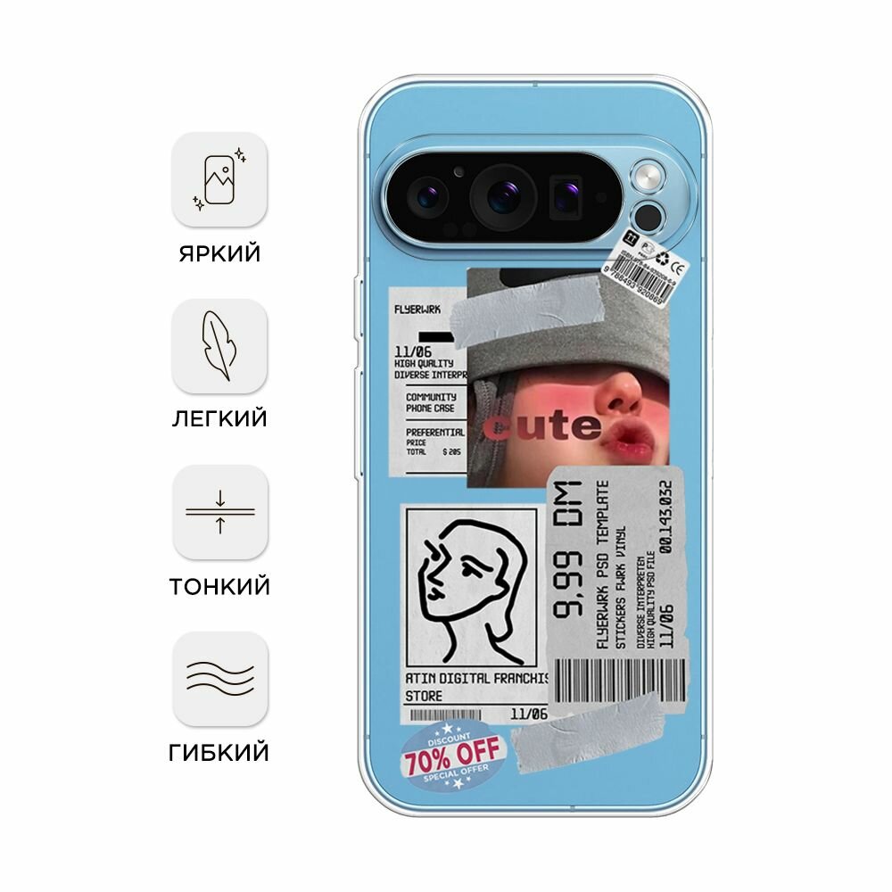 Чехол на Google Pixel 9 / Гугл Пиксель 9 с принтом Cute girl collage, прозрачный — фото 1
