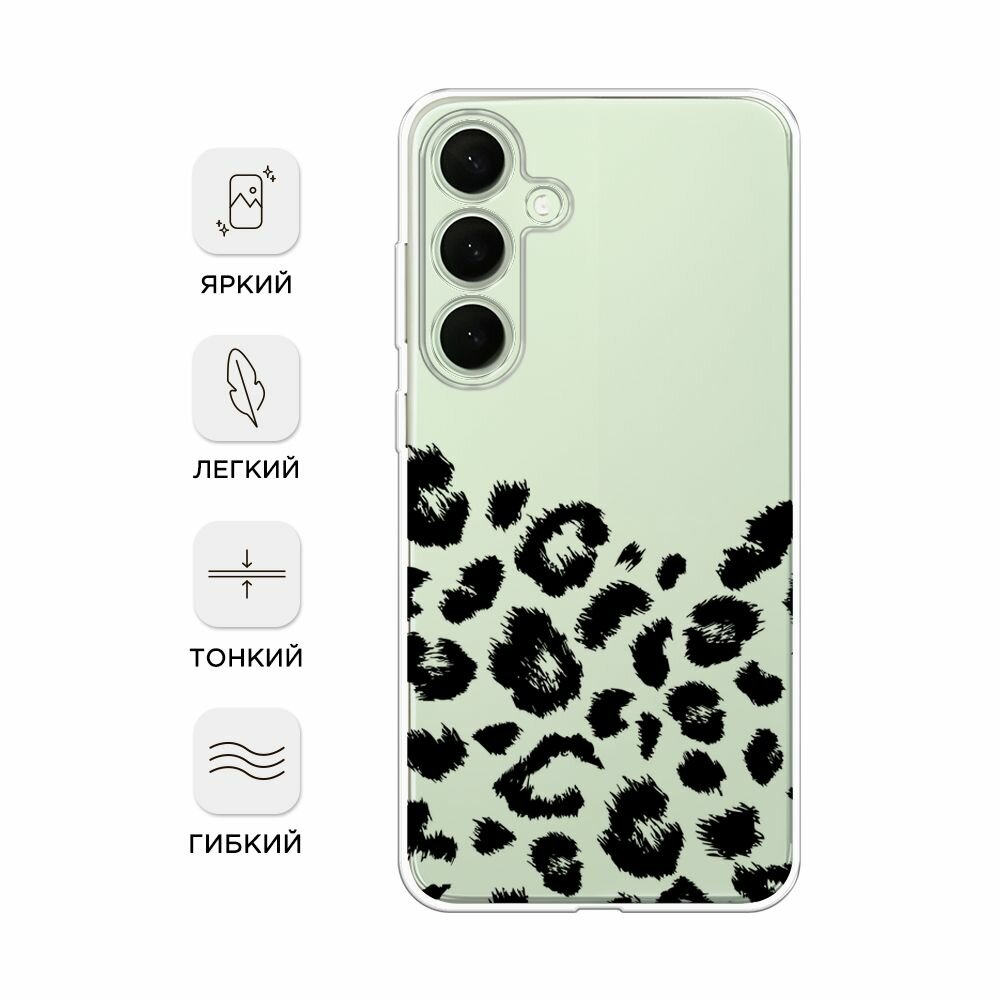 Чехол на Samsung Galaxy S25 Plus / Самсунг S25 Плюс с принтом "Окрас леопарда фон черный", прозрачный — фото 1