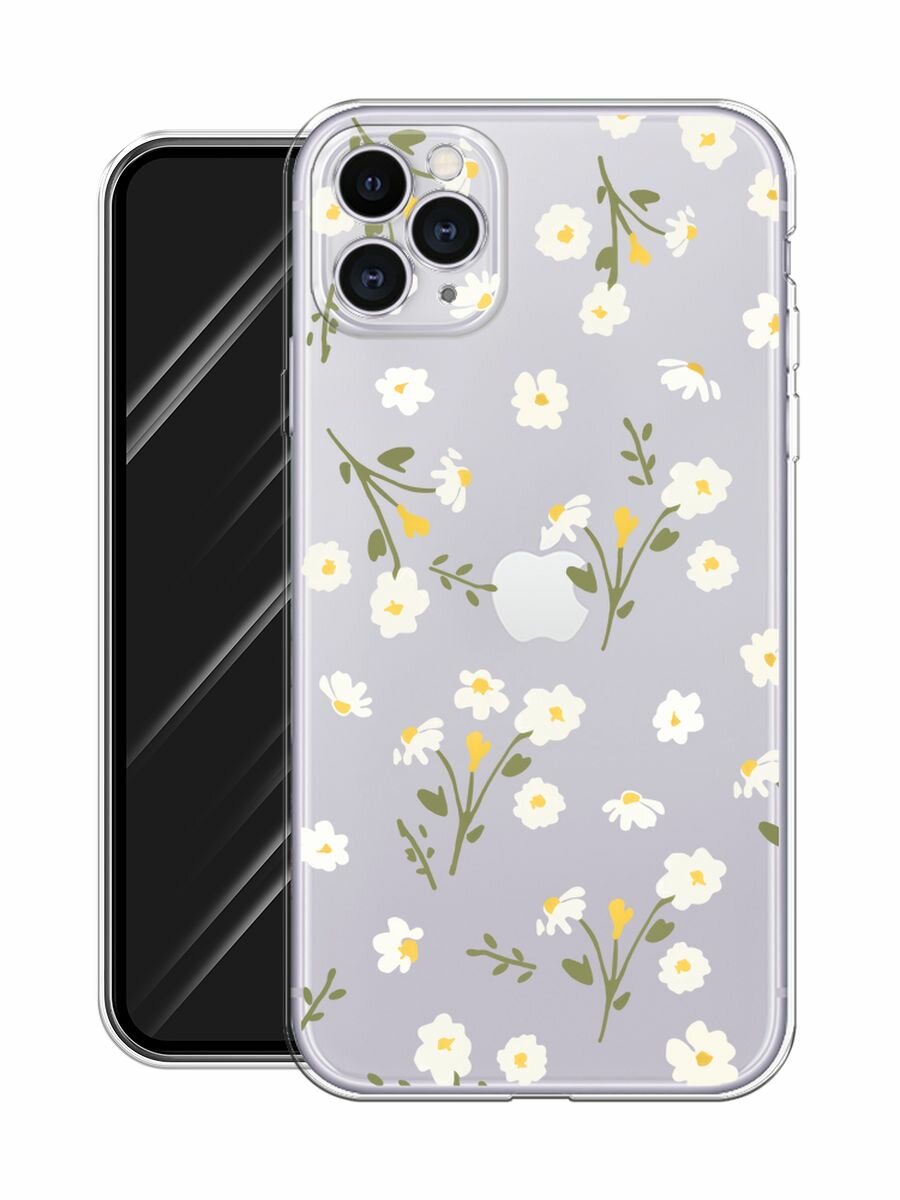 Чехол на Apple iPhone 11 Pro Max / Айфон 11 Про Макс с принтом "Пучки ромашек паттерн", прозрачный — фото 1