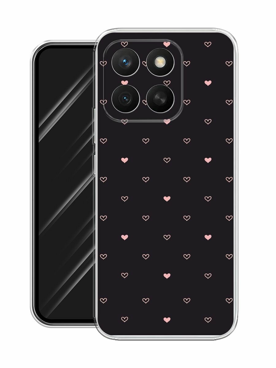 Чехол на Honor X8c / Хонор X8c с принтом "Черный фон и сердечки" — фото 1