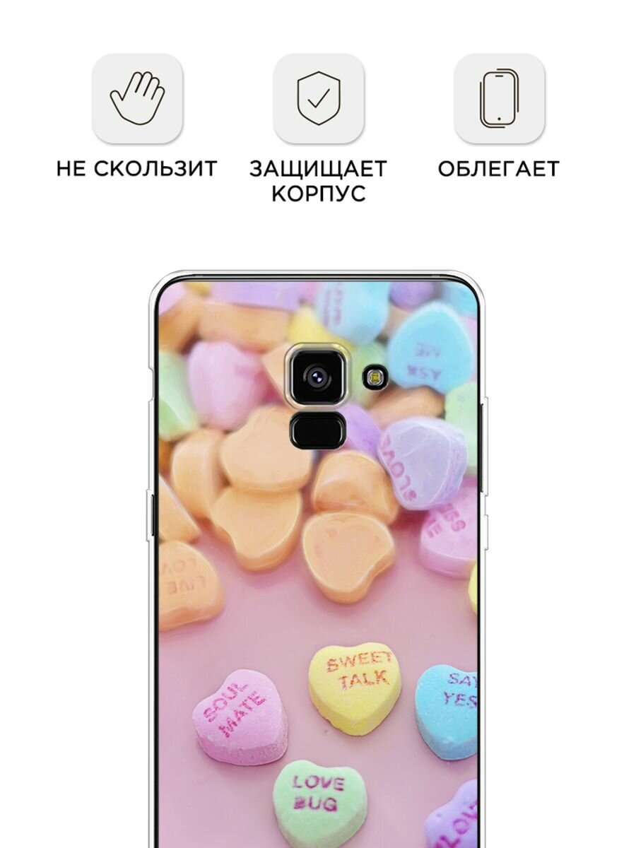 Чехол на Samsung Galaxy A8 + / Самсунг Галакси А8 Плюс 2018 с принтом "Конфетки сердечки 2" — фото 1