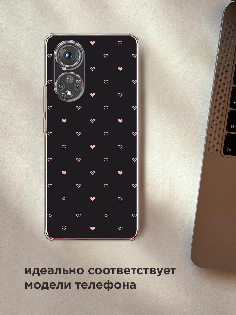 Чехол на Honor 50/Huawei Nova 9 / Хонор 50/Хуавей Нова 9 с принтом "Черный фон и сердечки" — фото 1