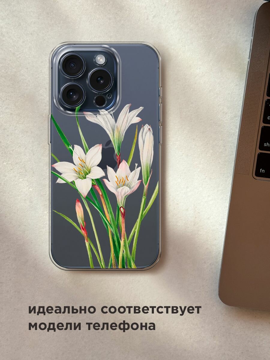 Чехол на Apple iPhone 15 Pro / Айфон 15 Про с принтом "White lily", прозрачный — фото 1
