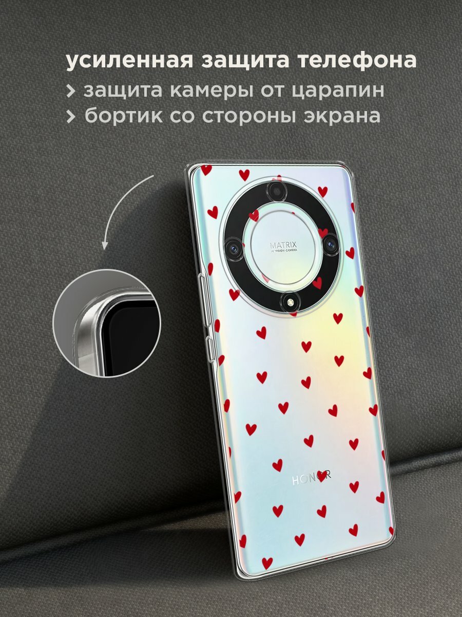 Чехол на Honor X9A / Хонор X9A с принтом "Red hearts", прозрачный — фото 1