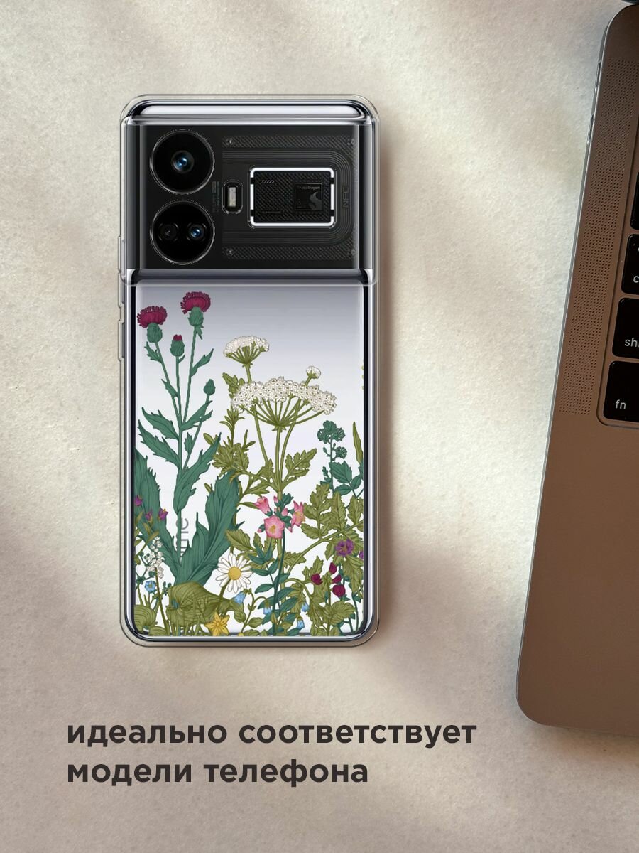 Чехол на Realme GT5 / Реалми GT5 с принтом "Дикие полевые цветы", прозрачный — фото 1