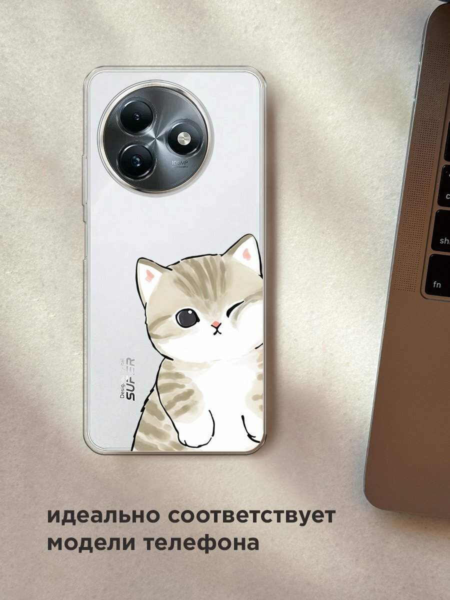 Чехол на Itel S24 / Ител S24 с принтом "Пухлый котик", прозрачный — фото 1
