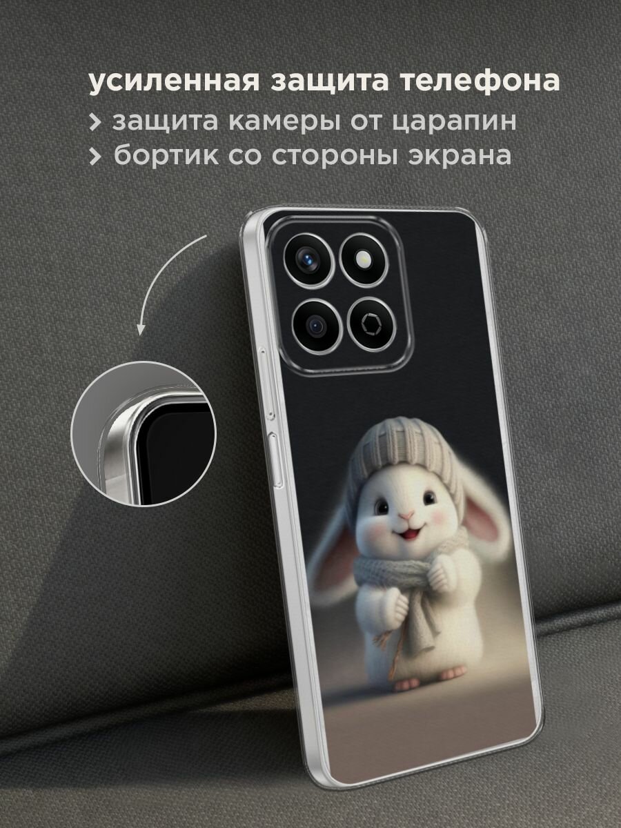 Чехол на Honor X7c / Хонор X7c с принтом "Белый крольчонок в шапке" — фото 1