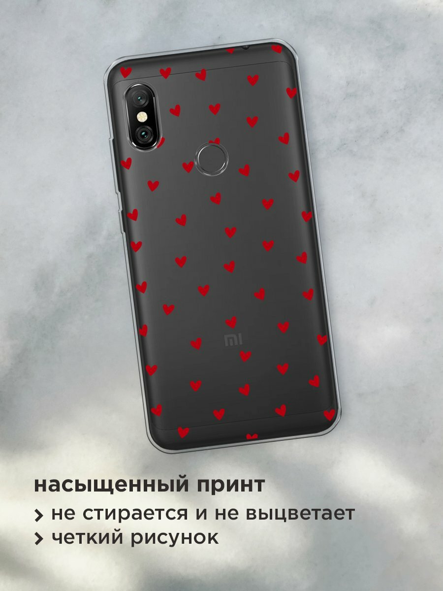 Чехол на Xiaomi Redmi Note 6 Pro / Сяоми Редми Нот 6 Про с принтом "Red hearts", прозрачный — фото 1