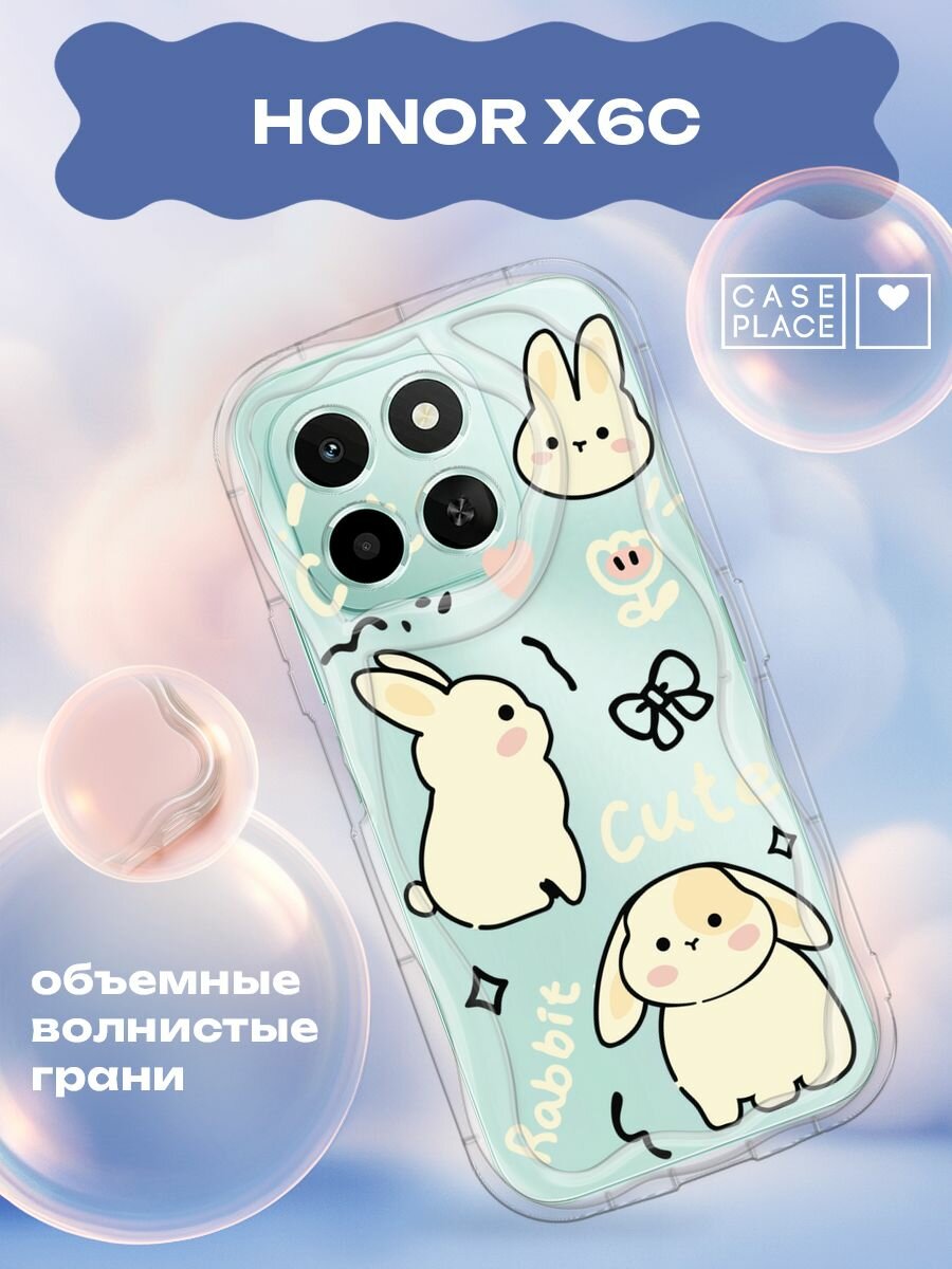 Чехол на Honor X6c / Хонор Х6с с принтом "Милый кролик", прозрачный