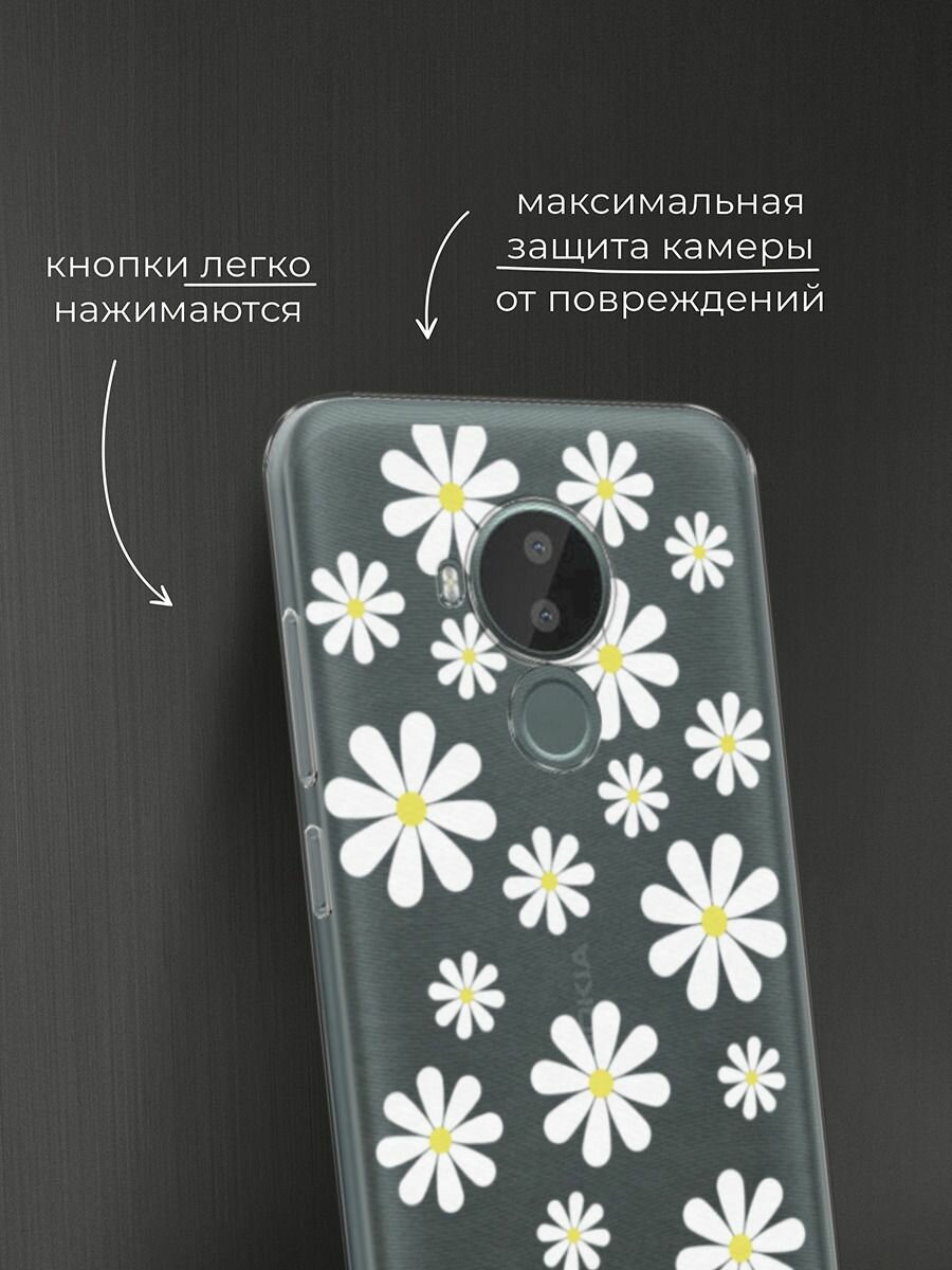 Чехол на Nokia C30 / Нокия C30 с принтом "Большие ромашки", прозрачный — фото 1