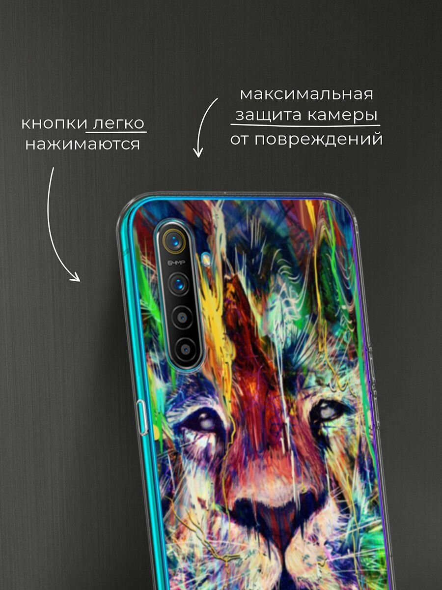 Силиконовый чехол на Realme XT / Реалми XT с принтом "Лев арт 6" — фото 1