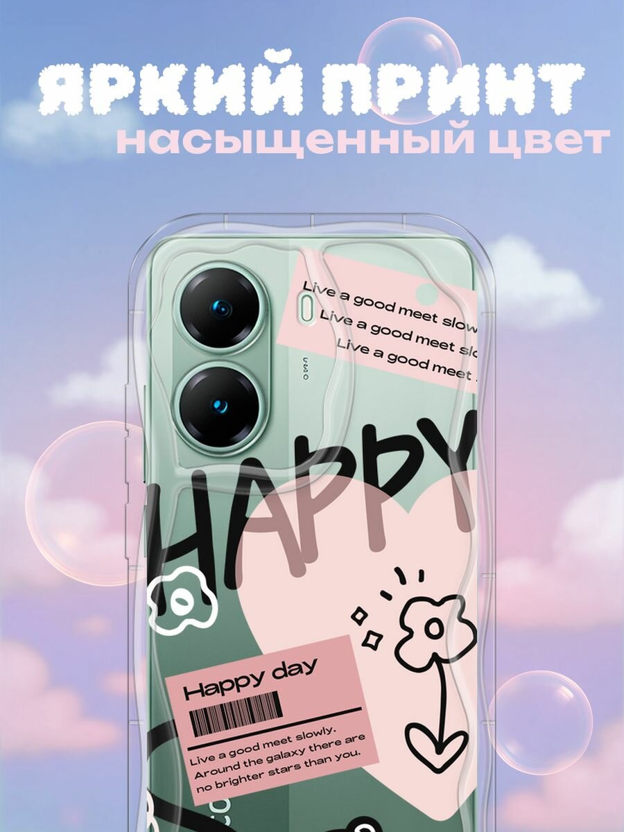 Чехол на Poco X7 Pro / Поко x7 pro с принтом "Happy Day", прозрачный — фото 1