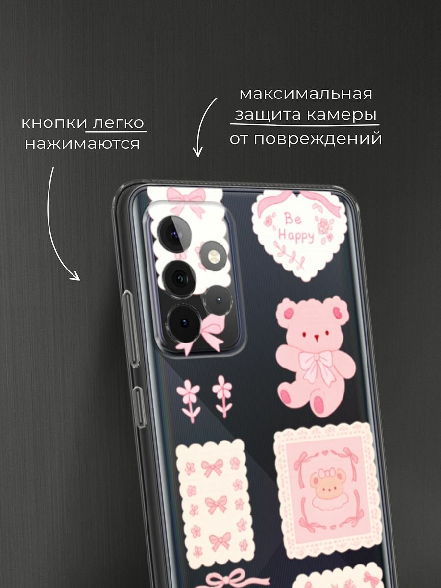Чехол на Samsung Galaxy A72 / Самсунг Галакси А72 с принтом "Розовые марки", прозрачный — фото 1