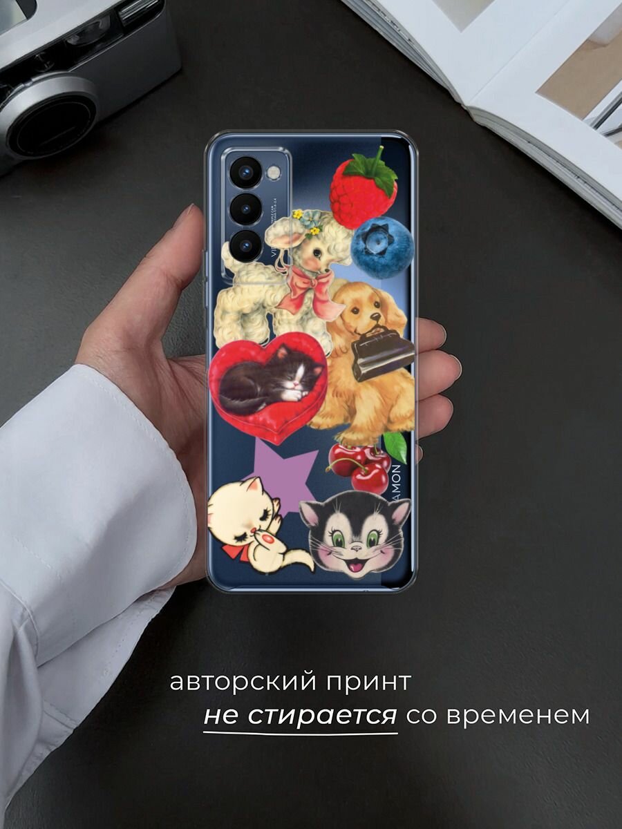 Чехол на Tecno Camon 18P / Техно Камон 18Р с принтом "Милые стикеры", прозрачный — фото 1