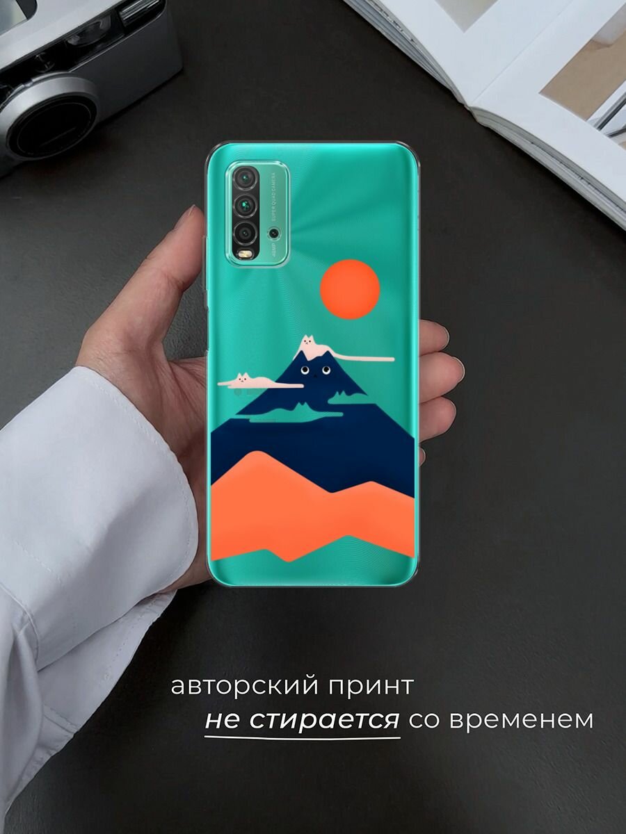 Чехол на Xiaomi Redmi 9T / Сяоми Редми 9Т с принтом "Кот-гора", прозрачный — фото 1
