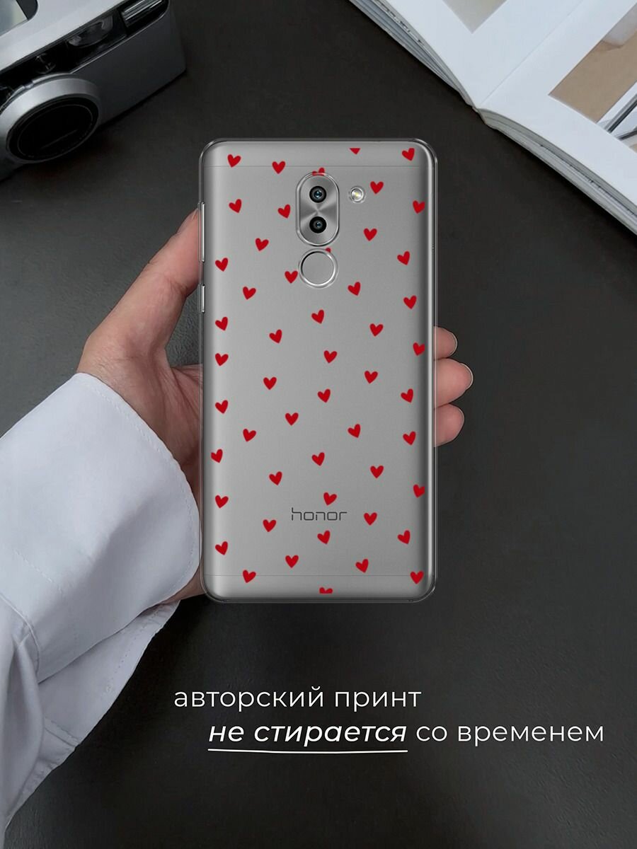 Чехол на Honor 6X / Хонор 6Х с принтом "Red hearts", прозрачный — фото 1
