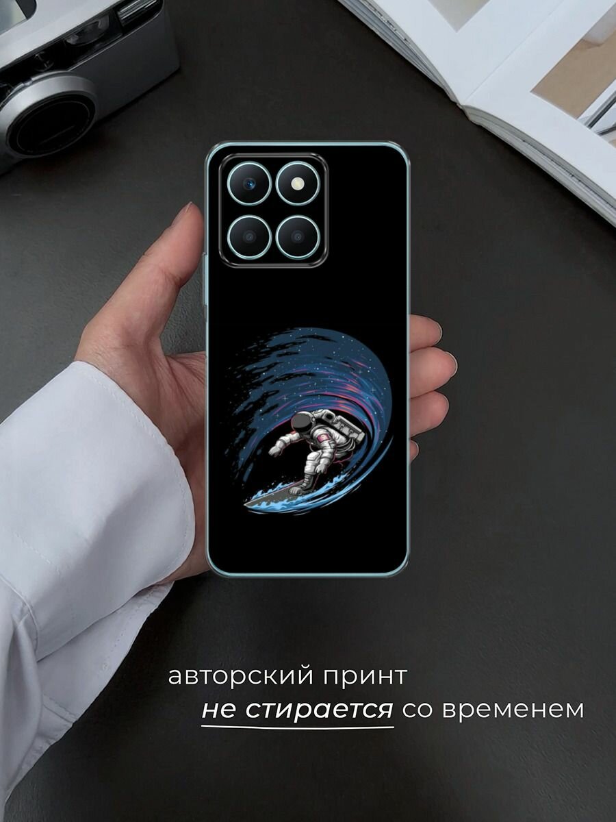 Чехол на Honor X6A / Хонор X6A с принтом "Космонавт на серфе" — фото 1