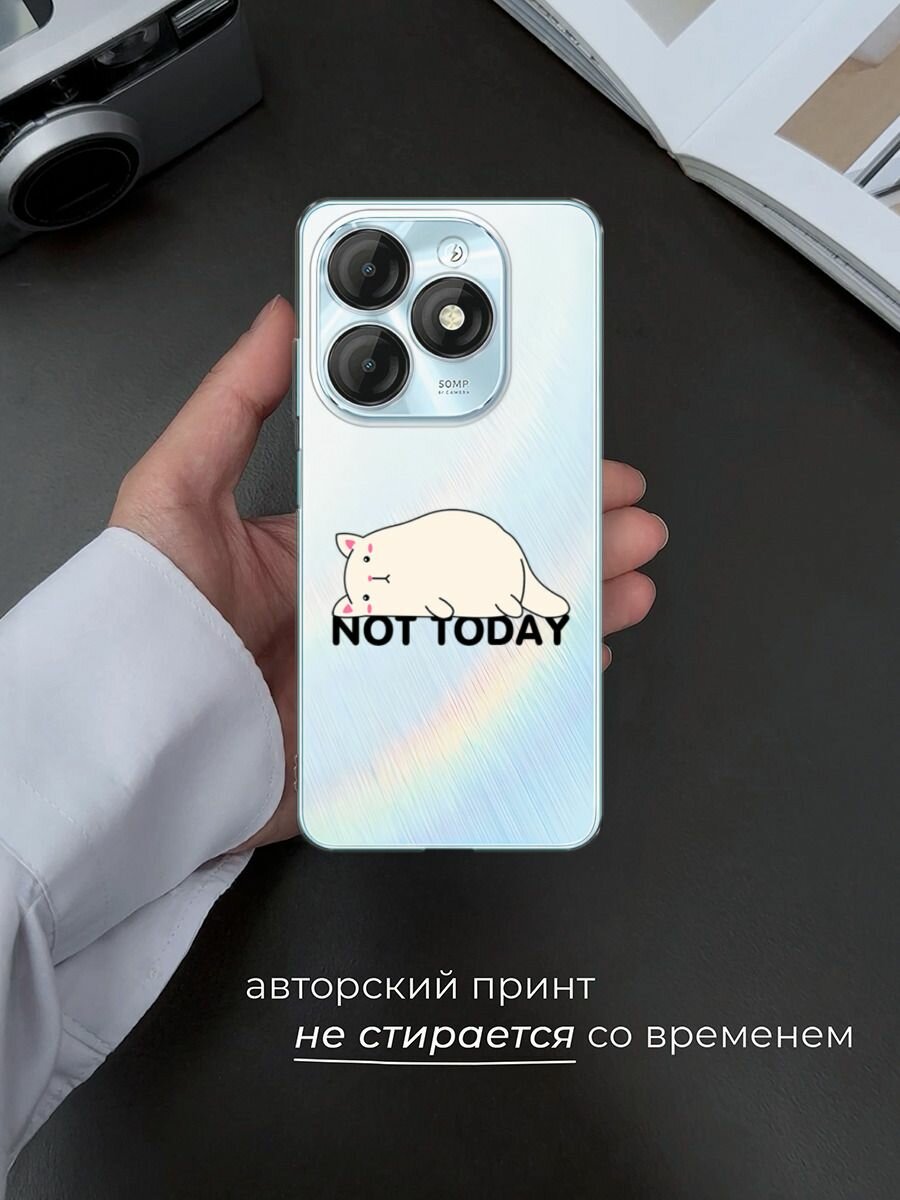 Чехол на Itel P55 / Ител Р55 с принтом "Cat not today", прозрачный — фото 1