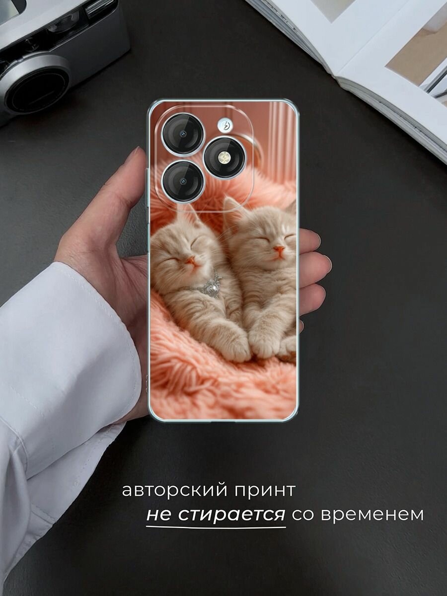 Силиконовый чехол на Itel P55 / Ител Р55 с принтом "Спящие котики" — фото 1